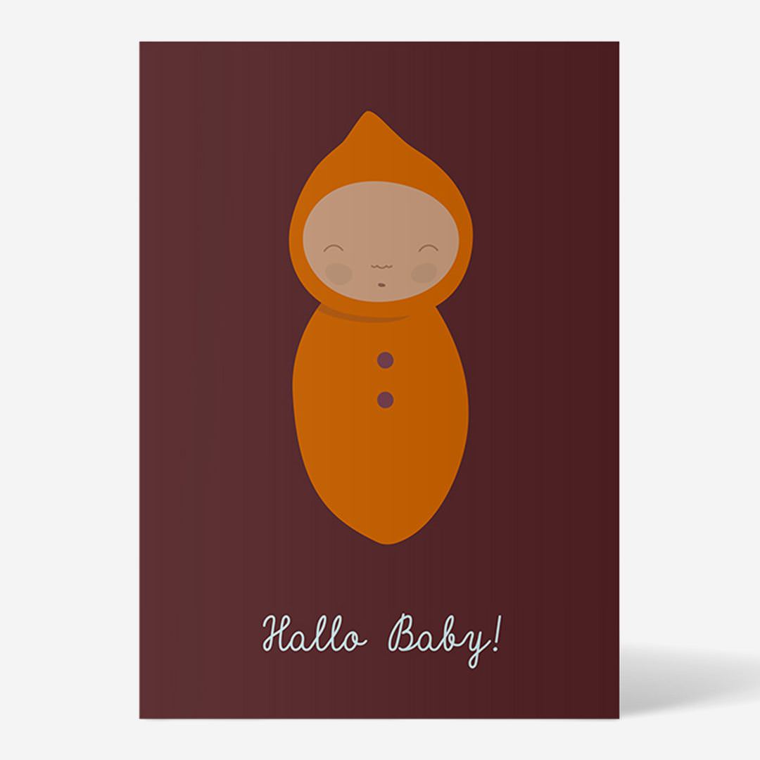 Postkarte „Hallo Baby“ in orange von Anica Korte | Lila Lämmchen Onlineshop