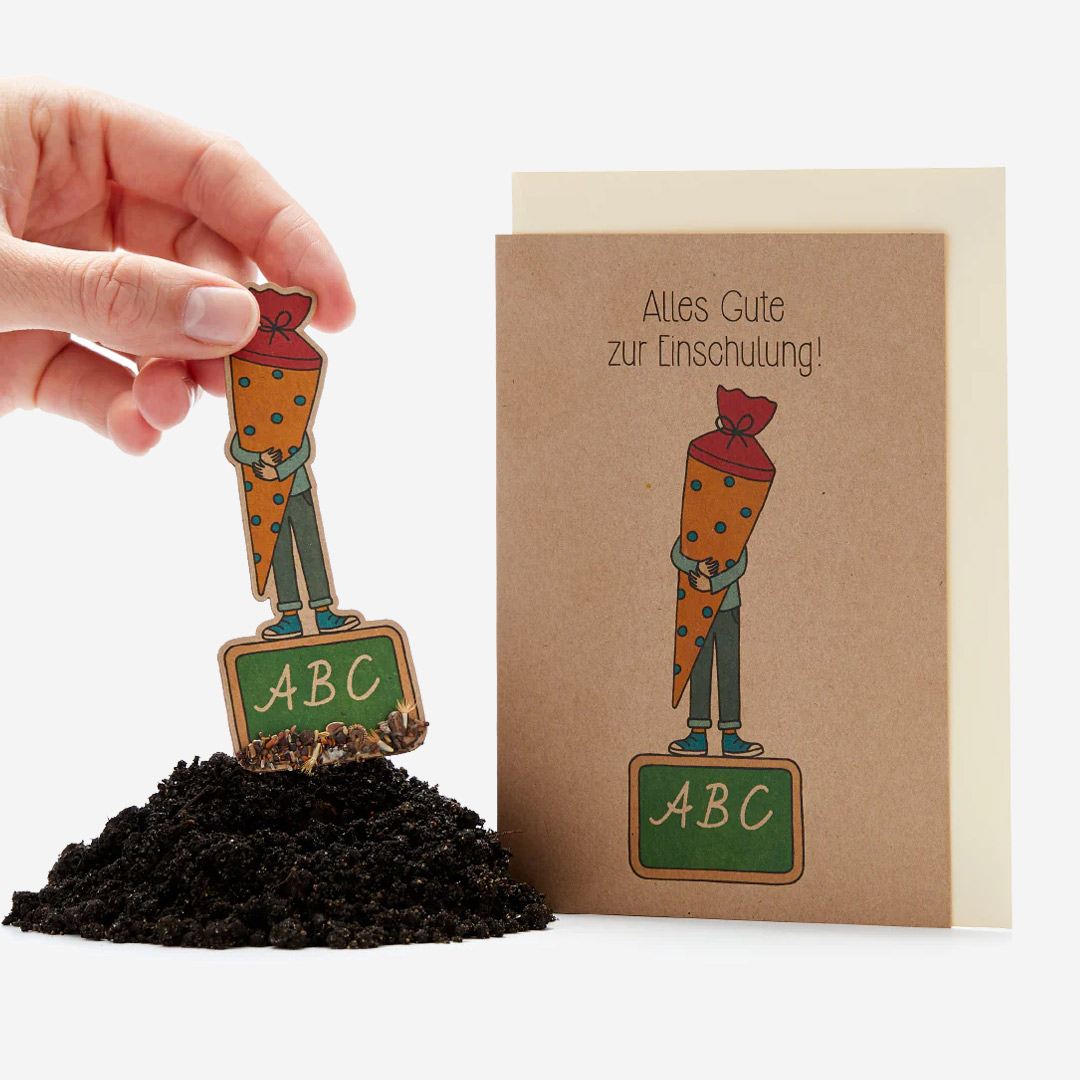 Saatsteckerkarte „Alles Gute zur Einschulung" von Die Stadtgärtner | Lila Lämmchen Onlineshop
