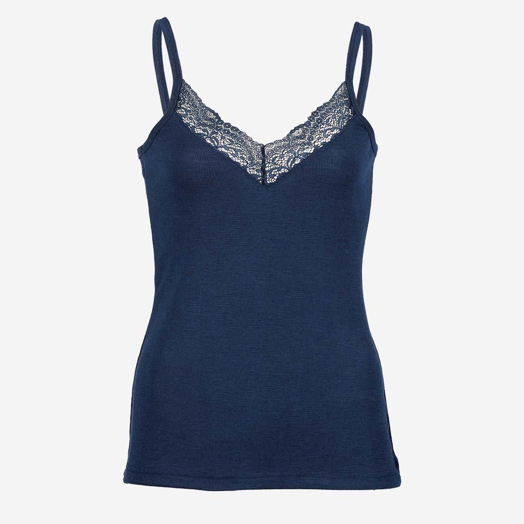 Damen Trägerhemd mit Spitze von Engel aus Wolle/Seide in marine | Lila ...