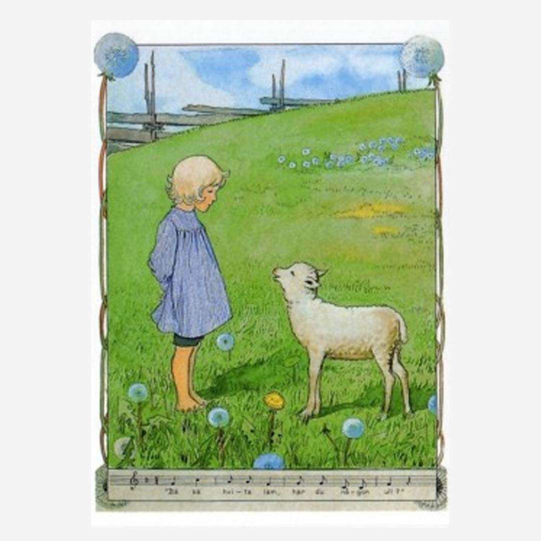 Postkarte „Kind mit Schaf“ von Elsa Beskow | Lila Lämmchen Onlineshop