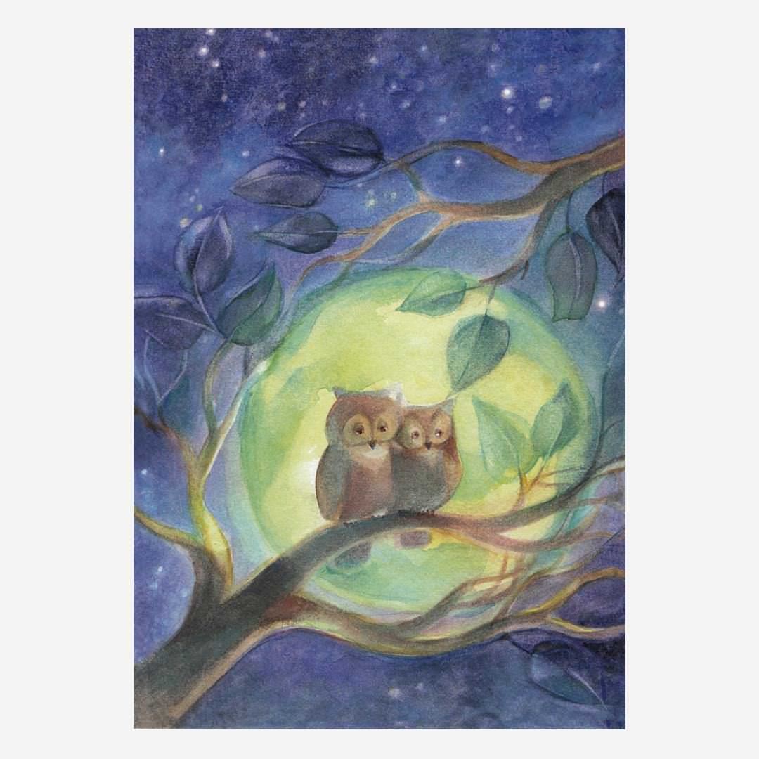 Postkarte „Eulen im Mondschein“ von Marie-Laure Viriot | Lila Lämmchen ...